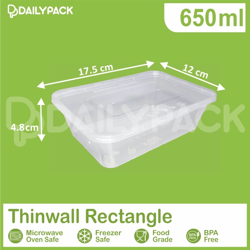 Jual Thinwall Rectangle 650ml Tutup Persegi Panjang Kotak Makan