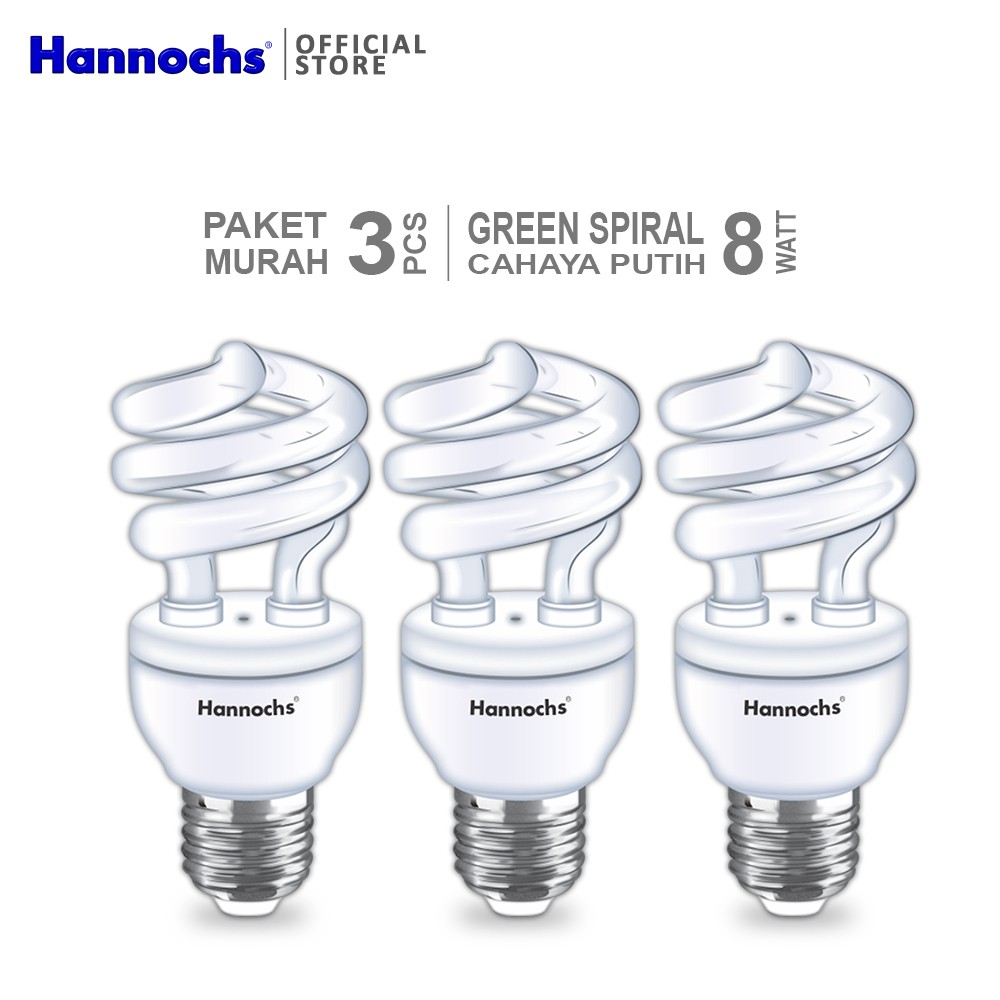Jual Hannochs Lampu Hemat Energi Spiral 8 watt CDL 3pcs- Putih | Shopee Indonesia