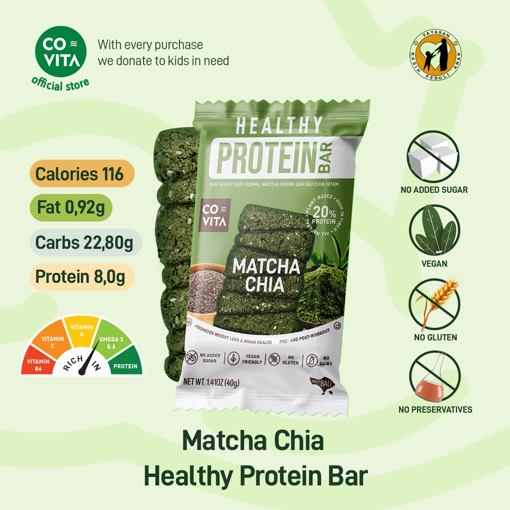 Jual Covita Healthy Protein Bar - Matcha Chia - Snack Sehat | Shopee ...
