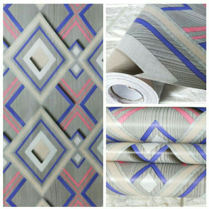 Jual Jual wallpaper sticker dinding keramik Segitiga Abu2 & Biru elegan ...