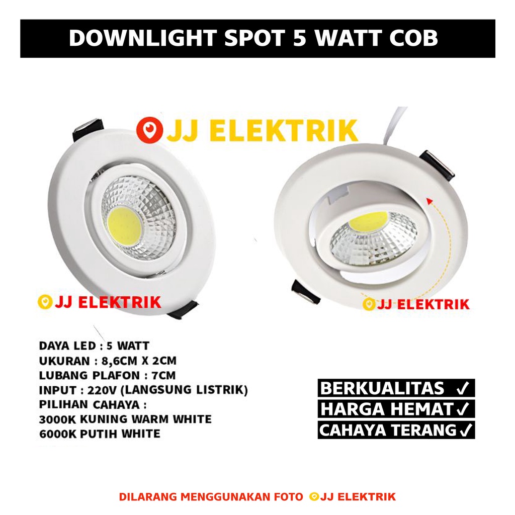 Jual Downlight Lampu Sorot Spotlight Spot LED COB 5 Watt 5W Garansi ...