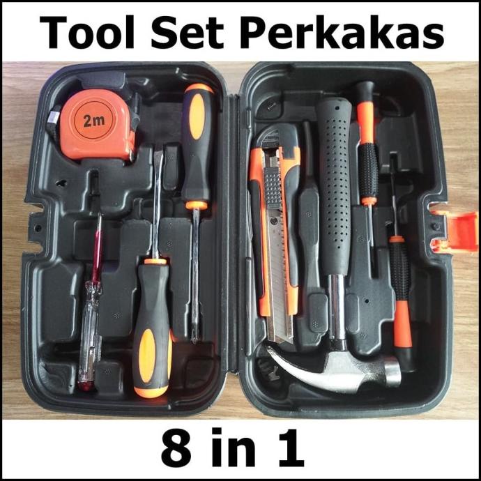 Jual Alat Tool Kit Set Perkakas Palu Obeng Cutter Meteran 8 in 1 ...