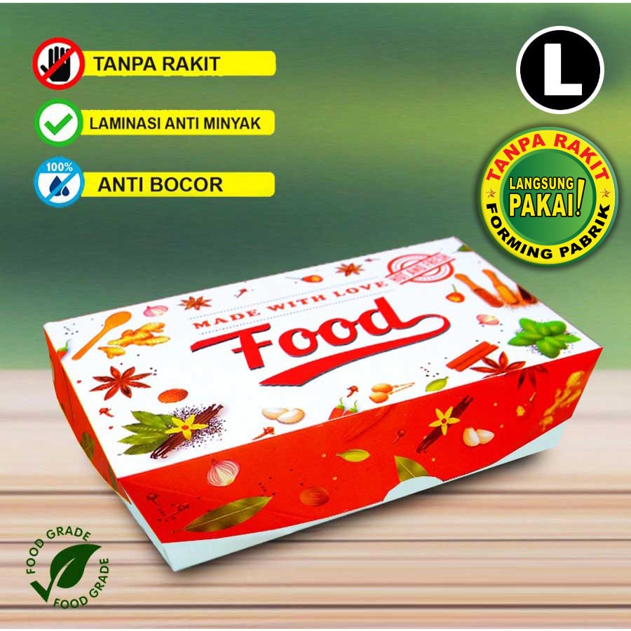 Jual Lunch Box Paper FOOD - MERAH | (L) Large (50 PC) | Shopee Indonesia