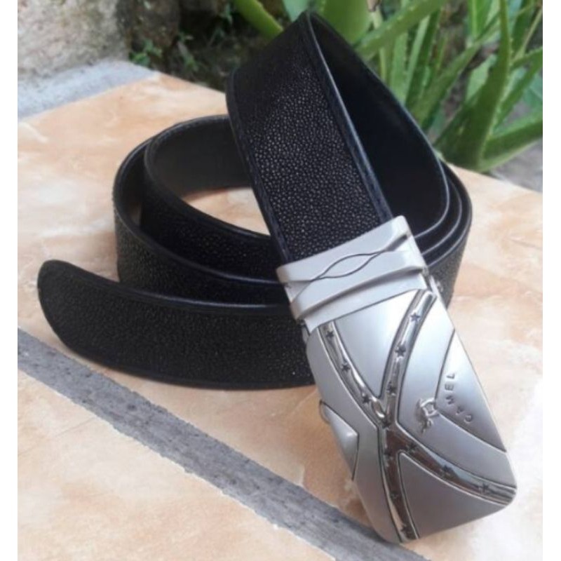 Jual ikat pinggang kulit ikan pari full black | Shopee Indonesia