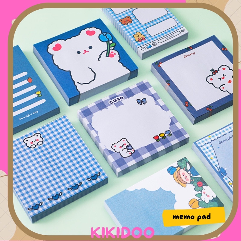 Jual Kikidoo Sticky Note Blue Girl Ins Memo Pad Blue Cute Cartoon RT43 ...