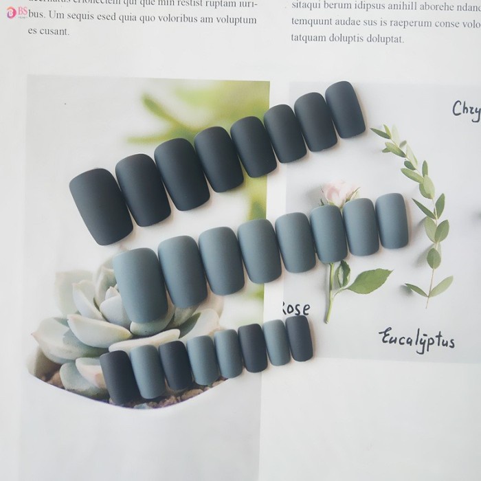 Jual 24pcs Set Kuku Palsu Full Cover Warna Hitam Biru Frosted Untukil ...