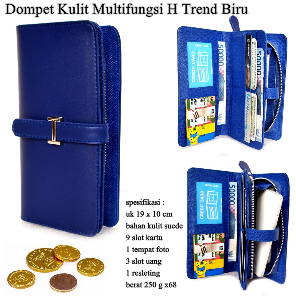 Jual Dompet super Kulit wanita Multifungsi H Trend biru | Shopee Indonesia
