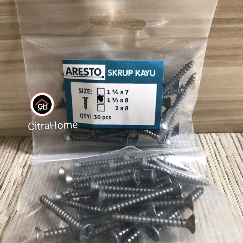 Jual Skrup /sekrup Kayu Aresto 11/2”x8 Kepala (+) Per bungkus isi 30pcs ...