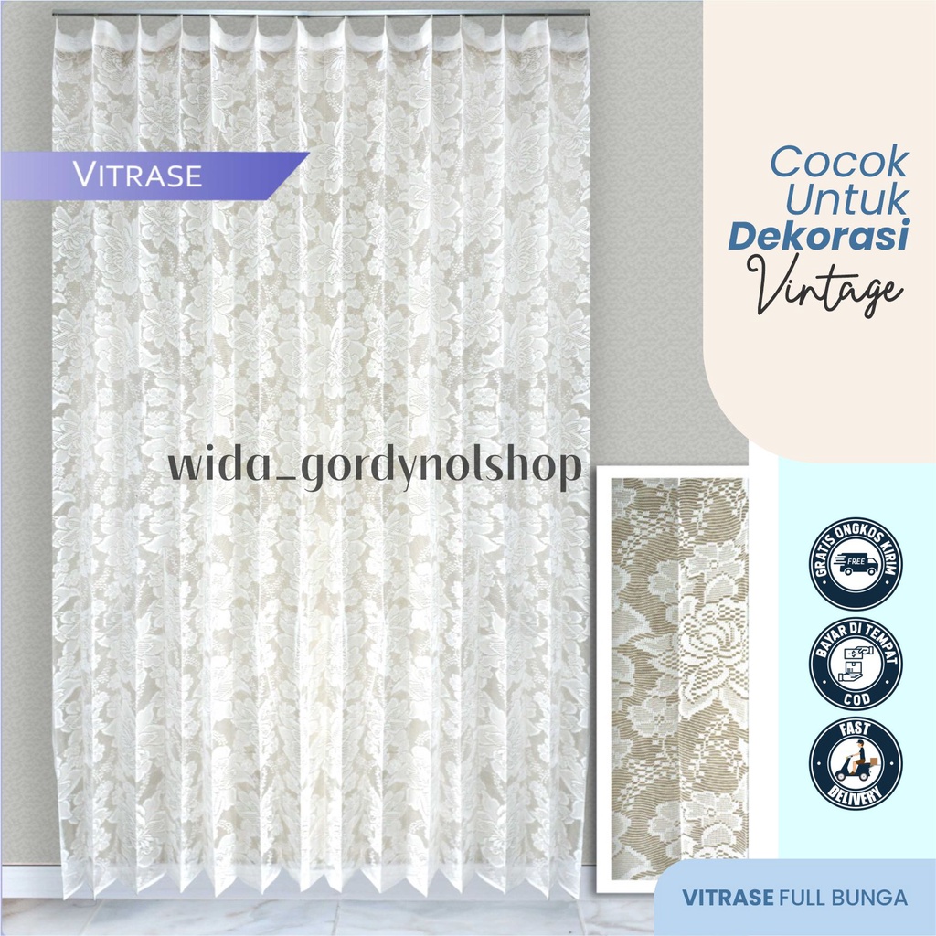 Jual Vitrase Plisket Tirai Jendela Transparan Motif Full Bunga Polos ...