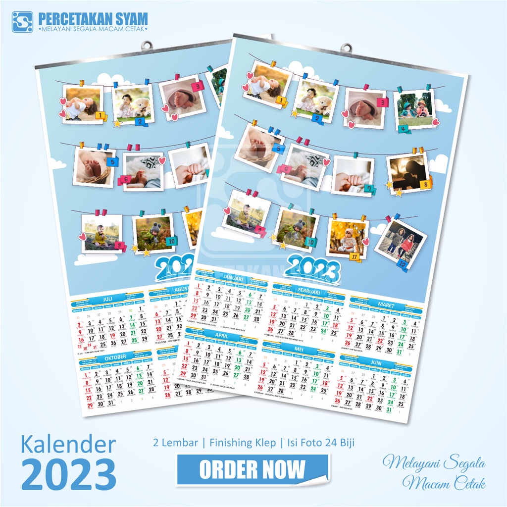 Jual syam Kalender dinding A3 tahun 2026 isi 2 lembar klep custom foto ...
