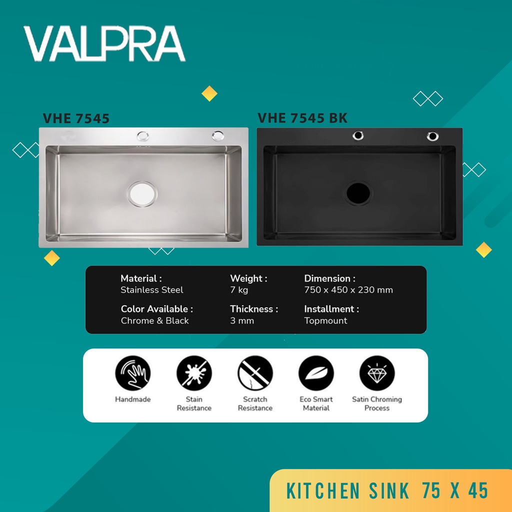 Jual Kitchen Sink Stainless Valpra 7545 / Bak Cuci Piring Tebal ...