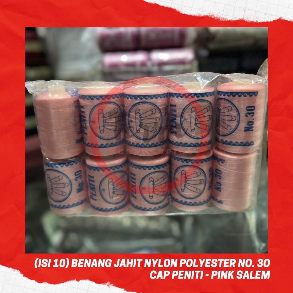 Jual (ISI 10) Benang Jahit Nylon Nilon Polyester No. 30 Cap Peniti ...