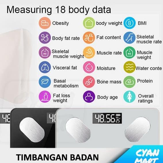 Jual TIMBANGAN BADAN DIGITAL BODY FAT SCALE LCD BLUETOOTH USB BMI ...