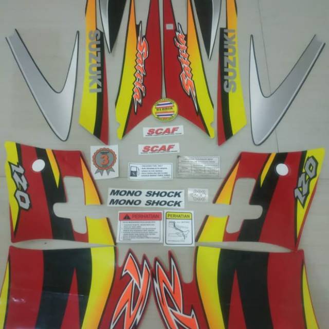 Jual Striping satria hiu merah hitam dan stiker pelengkap merk ajs ...