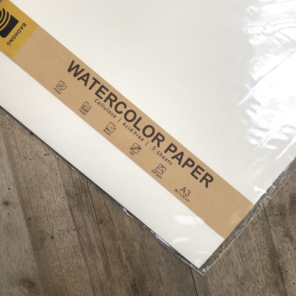 Jual Baohong watercolor paper A3 230gsm 5 sheet - kertas cat air 230gsm ...
