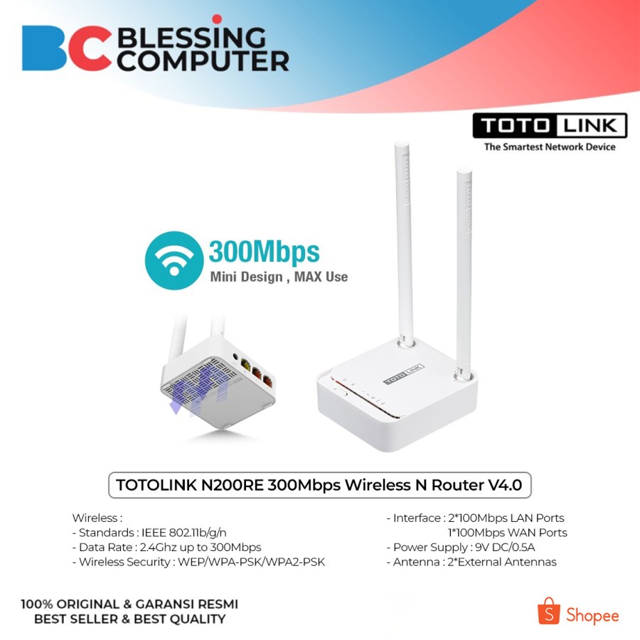 Jual TOTOLINK N200RE 300Mbps Wireless N Router V4.0 | Shopee Indonesia