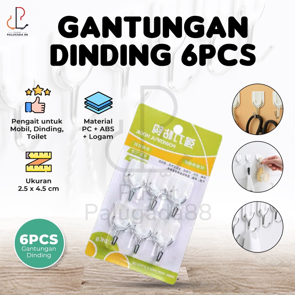 Jual Gantungan Dinding 1 set isi 6 pcs Hook Hanger Tempel Multifungsi ...
