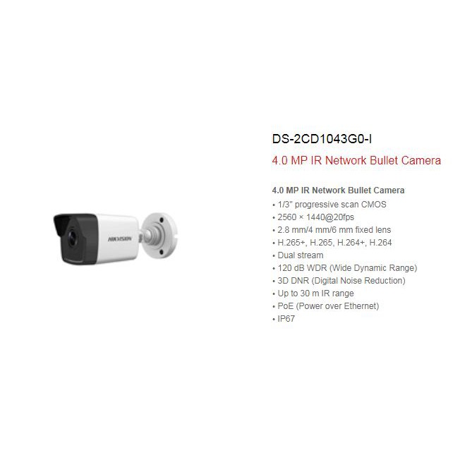 Jual Hikvision CCTV IP 1-Serial DS-2CD1043G0-I B1 series IR Mini Bullet ...