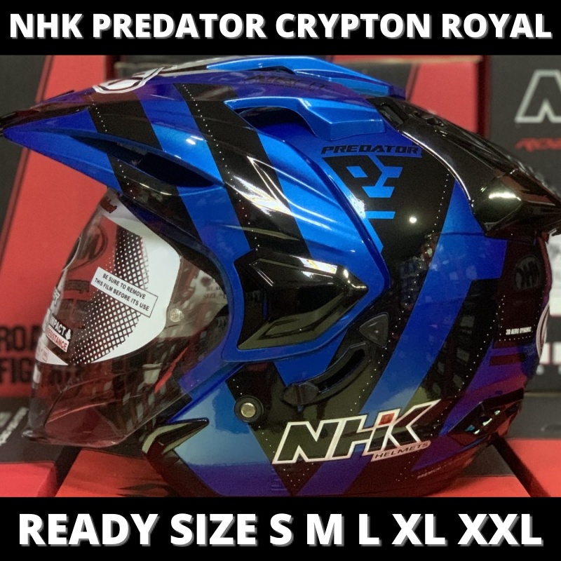 Jual HELM NHK PREDATOR CRYPTON ROYAL BLUE METALIC DOUBLE VISOR HALF ...