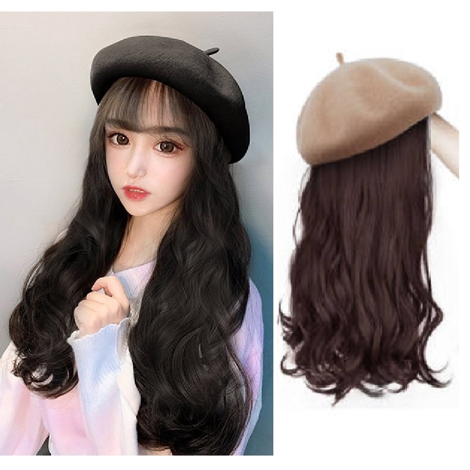 Jual WIG TOPI BERET BARET PAINTER KOREAN HAT HAIR CLIP RAMBUT PALSU ...