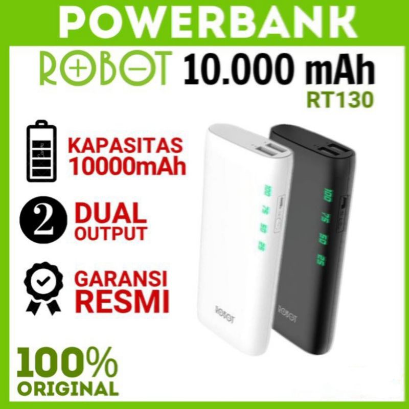Jual POWER BANK ROBOT 10000 MAH POWER BANK ROBOT RT130 DUAL USB ...
