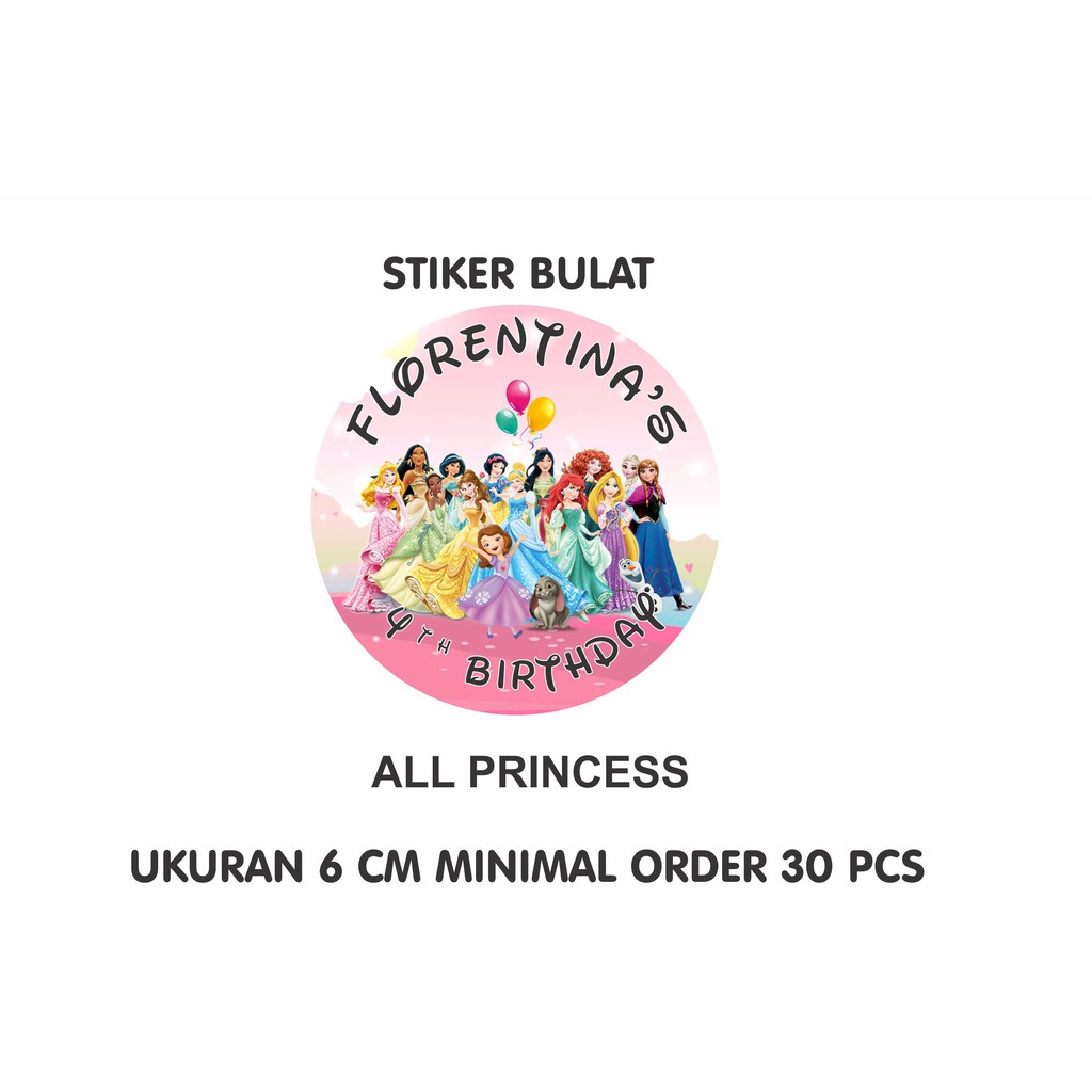 Jual STIKER BULAT LABEL ULTAH MOTIF PRINCESS | Shopee Indonesia