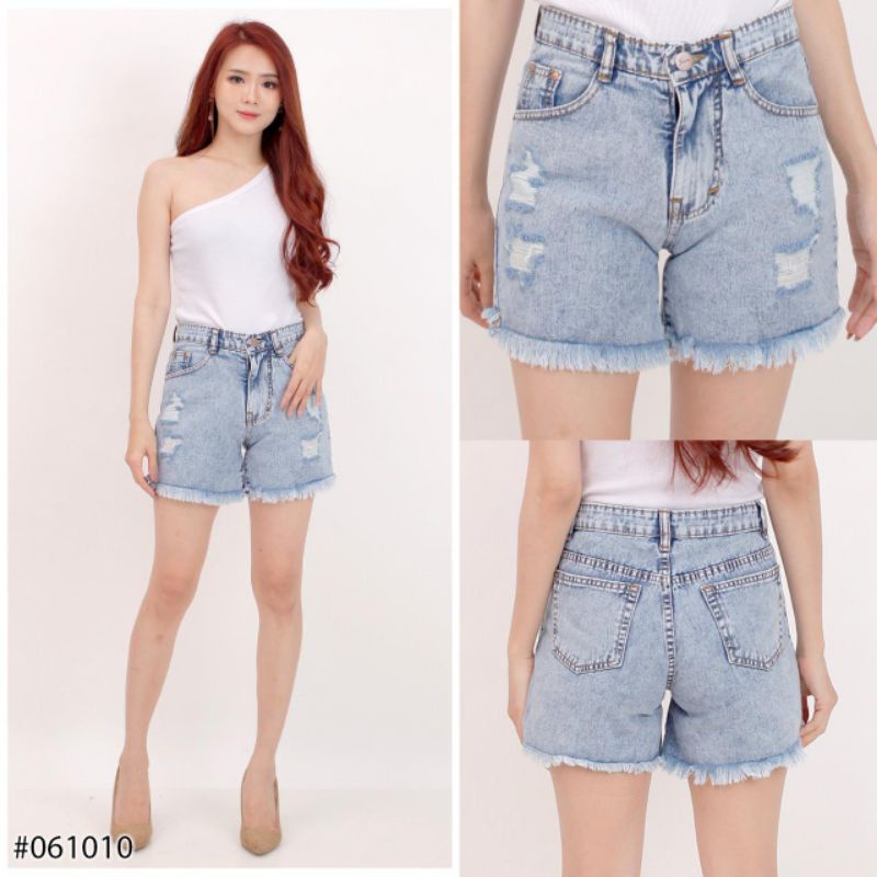 Jual 061010 Celana Pendek Jeans Wanita Hotpants Boyfriend Rumbai Non Stretch Model Ripped ...