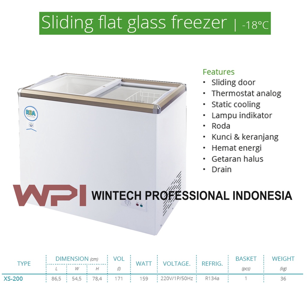 Jual RSA XS-200 XS200 XS 200 Kulkas Pemajang Es Krim Sliding Flat Glass ...