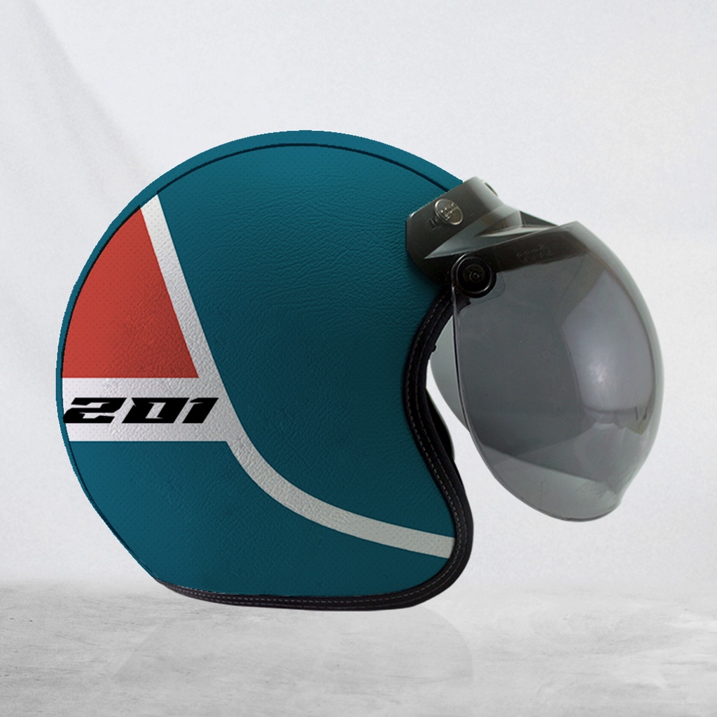 Jual Helm Retro bogo Kulit Retro Racing 201 Kaca Bubble halfface ...