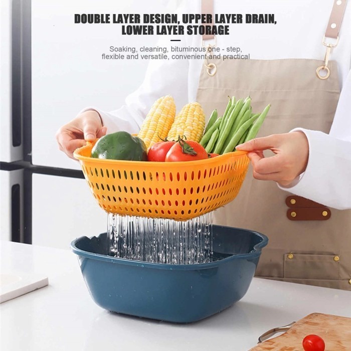 Jual [UNIK88]Baskom Saringan Cuci Buah Sayur 2lapis Keranjang Pengering ...
