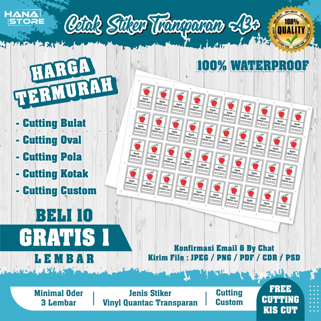 Jual Cetak Stiker Vynil Transparan A3+ (Print & Cutting) Quantac ...