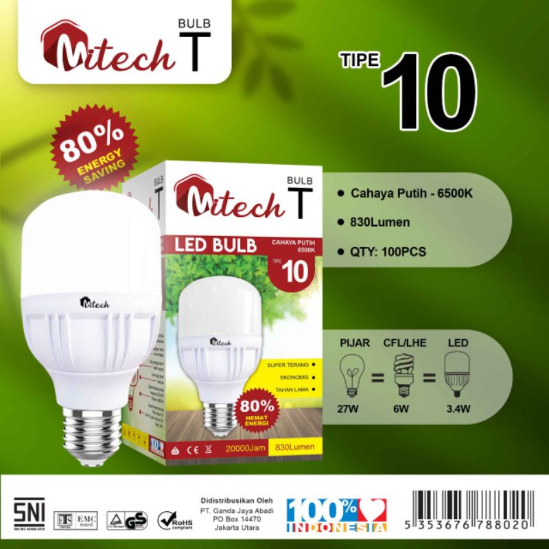 Jual Lampu Led 10 watt MITECH / Lampu led kapsul 10 watt/ Murah Dan ...