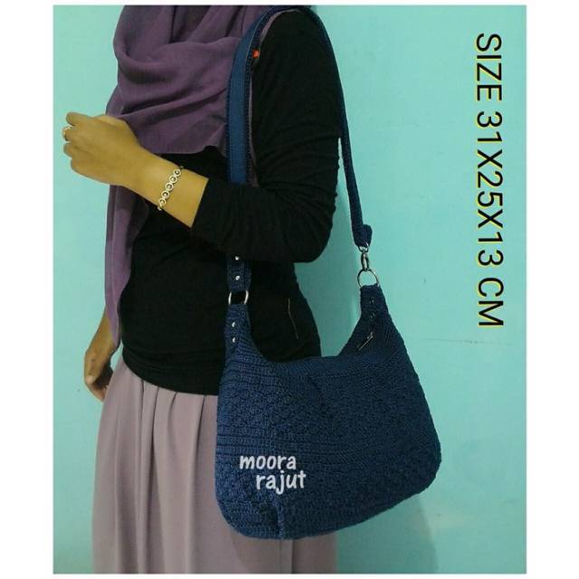 Jual Tas rajut selempang hobo mini full rajut dongker / moora rajut ...
