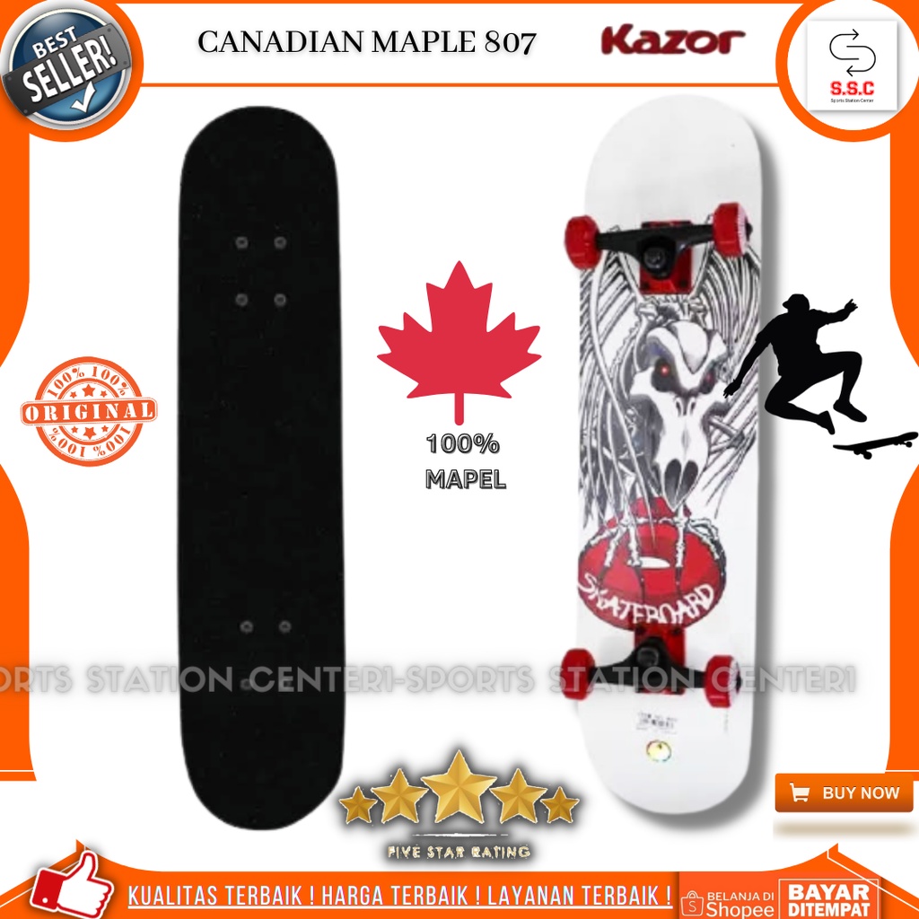 Jual Fullset Skateboard Kazor White Canadian Natural Maple Dewasa ...