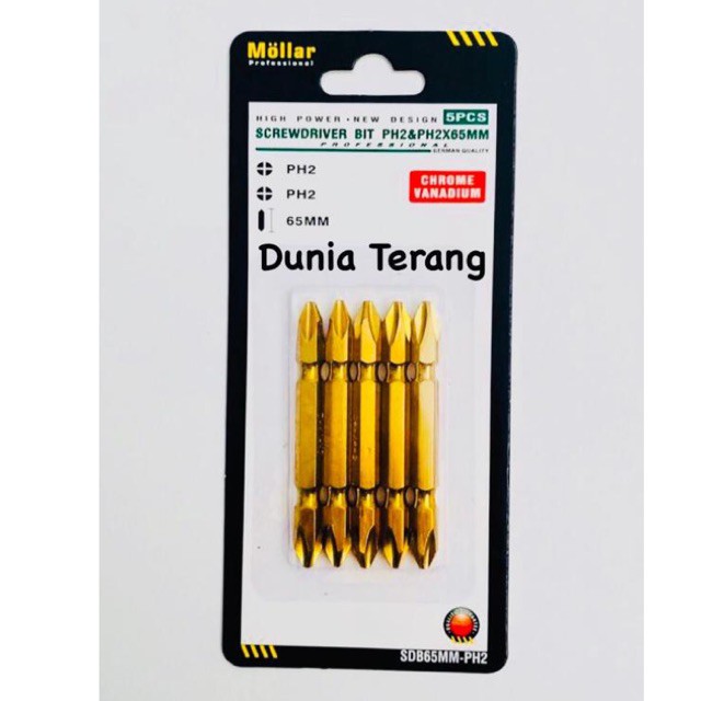 Jual 5PCS Mata Obeng Angin MOLLAR PH2PH2 x 65mm CrV Screwdriver Bit PH2 ...