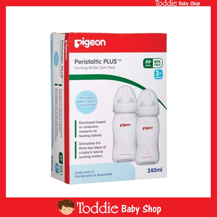 Jual PIGEON Peristaltic Plus Nursing Bottle Wide Neck Twin Pack isi 2 240ml | Shopee Indonesia