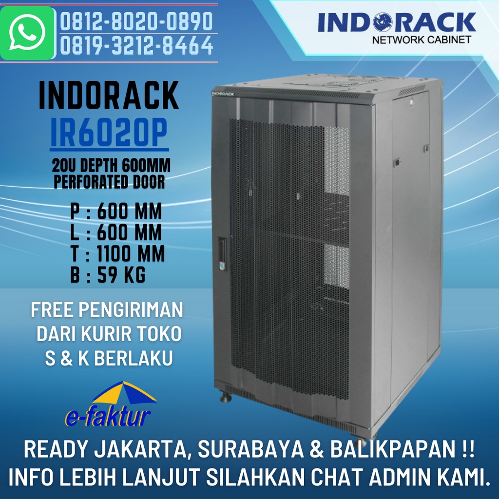 Jual INDORACK CLOSE RACK SERVER 20U DEPTH 600MM PERFORATED DOOR ...