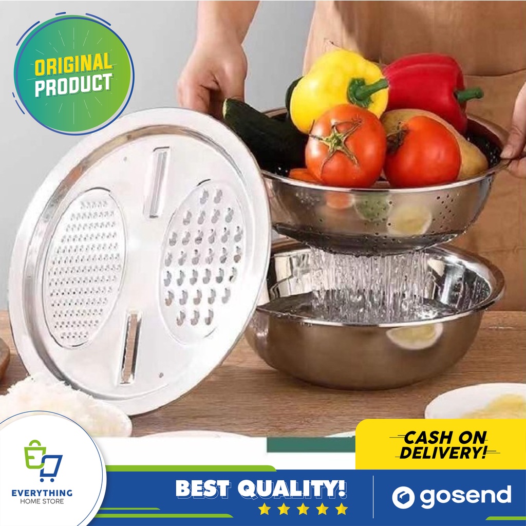 Jual 3in1 Slicer Colander Baskom Saring Pemotong Pemarut Sayur ORIGINAL ...