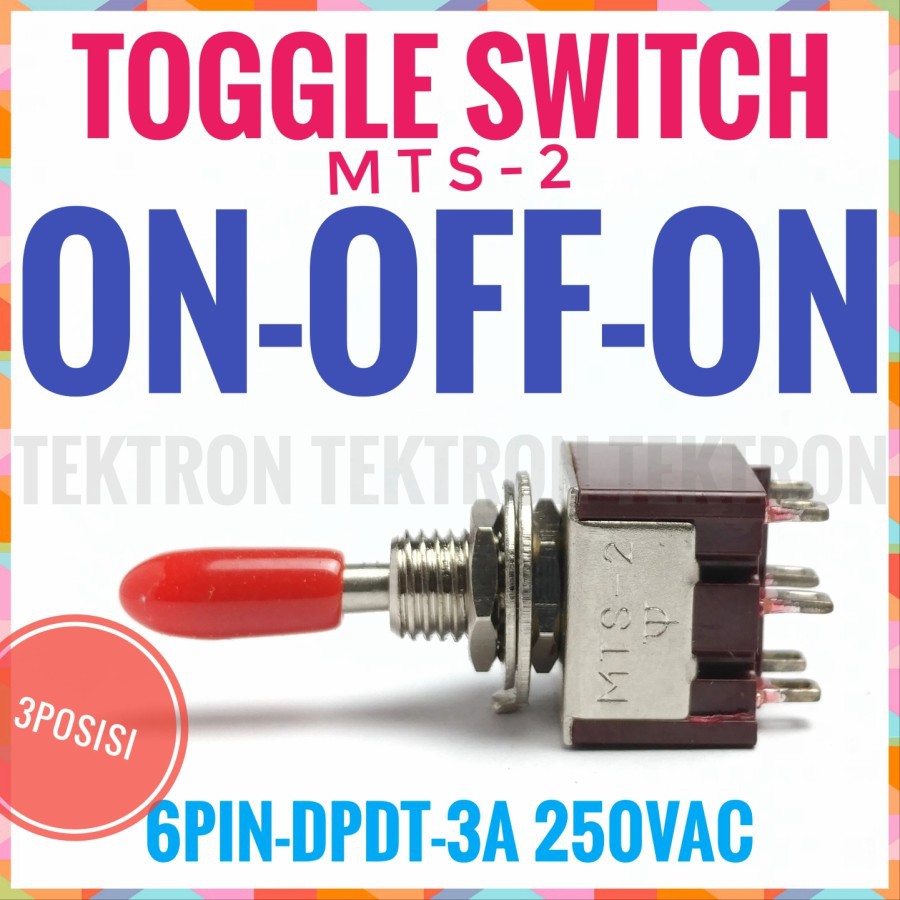 Jual Toggle Switch MTS-2 6pin DPDT ON-OFF-ON 3A 250VAC 3 posisi ...