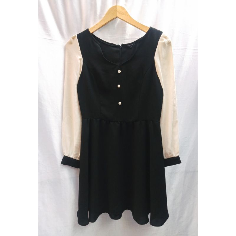 Jual Korean black white two tone mini button dress (rok kancing hitam ...