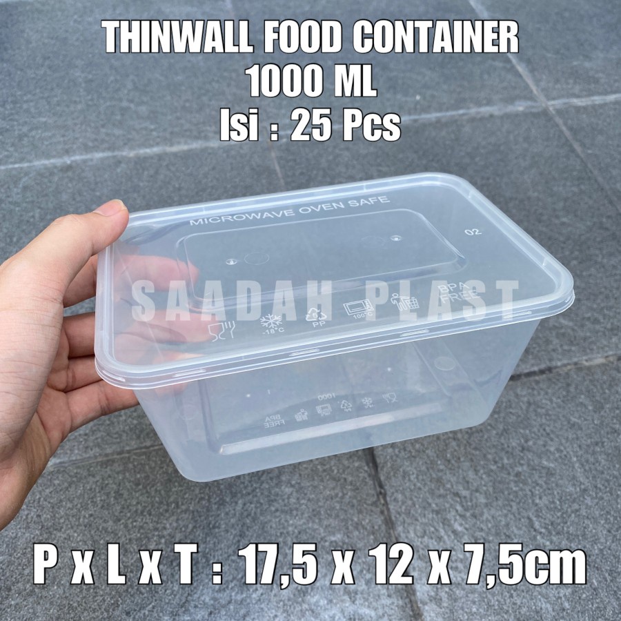 Jual Thinwall 1000ml 25pcs Persegi Panjang Kotak Makan Food Container