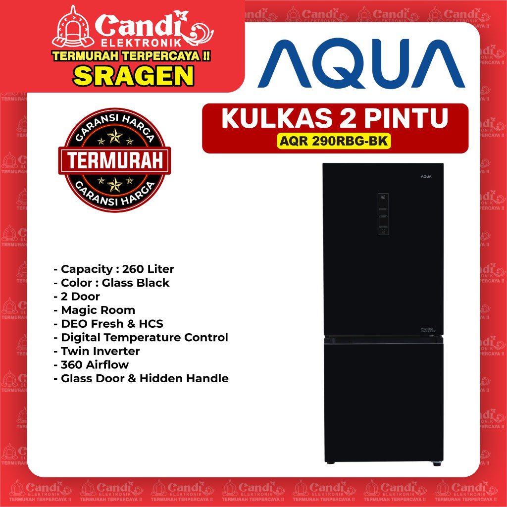 Jual AQUA Kulkas 2 Pintu Bottom Frezer - AQR 290RBG BK | Shopee Indonesia