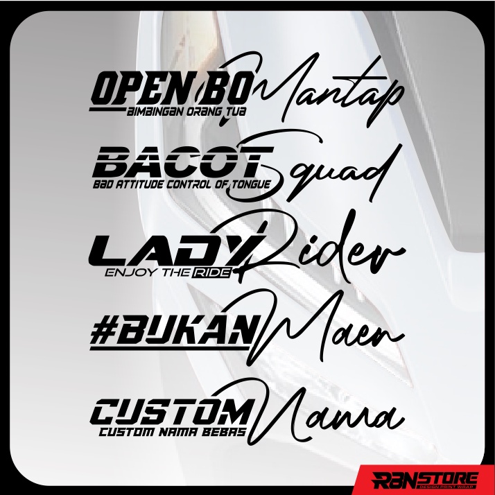Jual STIKER VARIASI MOTOR OPEN BO, BACOT, BUKANMAEN DAN CUSTOM NAMA ...