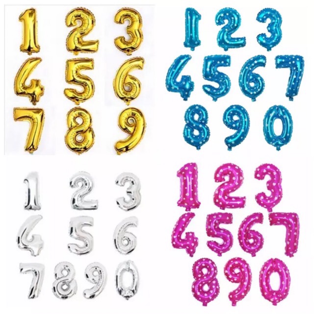 Jual Balon Foil Angka Silver Gold/ Balon Foil Angka Pink Biru Hitam ...