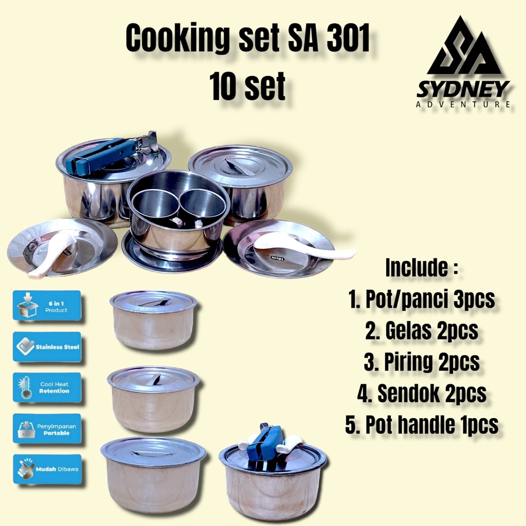 Jual cooking set SA 301 family camp kapasitas 3-4 orang/ Nesting ...