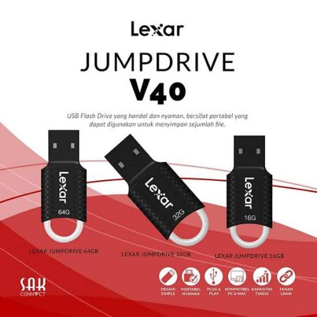 Jual Lexar V40 Flashdisk 16GB 32GB 64GB USB 2.0 JumpDrive Garansi Resmi Black Small Mini ...