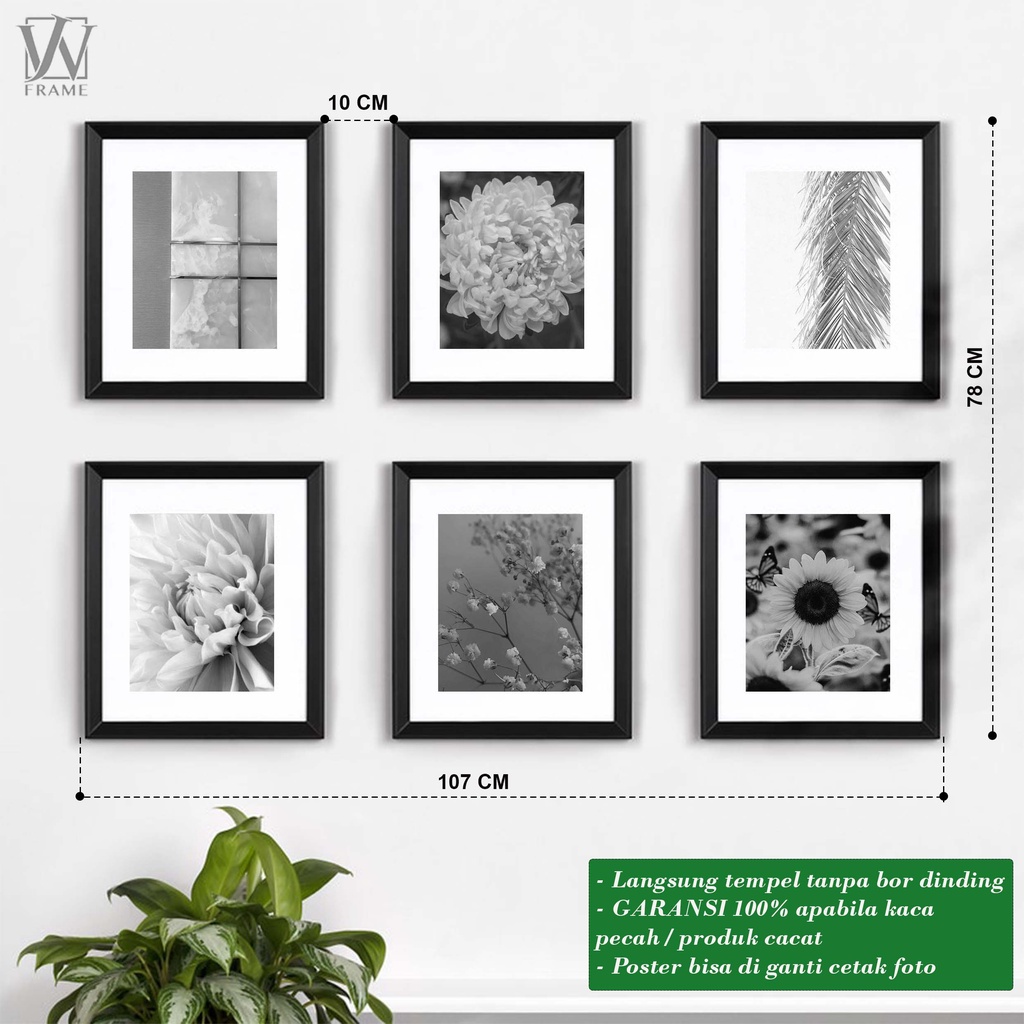 Jual DEKORASI DINDING RUANG KELUARGA FRAME FOTO 1 SET 6 PCS HITAM DAN ...