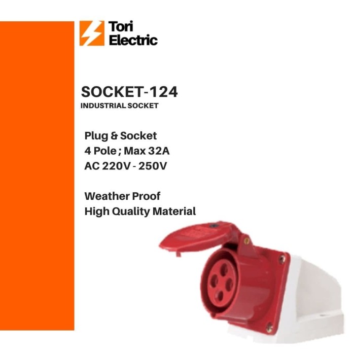 Jual Industrial Socket 124 4P-32A 4Pin - 32A Industrial-Plug-Socket ...