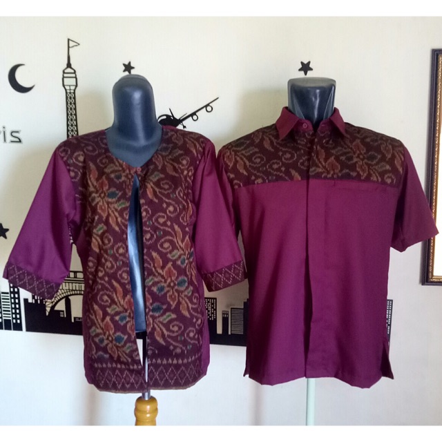 Jual Baju Couple Batik/Endek Bali Maroon | Shopee Indonesia