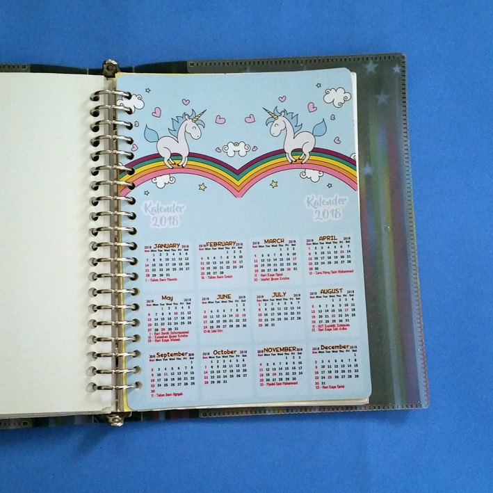 Jual Kalender 2024 Unicorn Blue Binder Organizer 2 Ring, 6 Ring, 20 ...